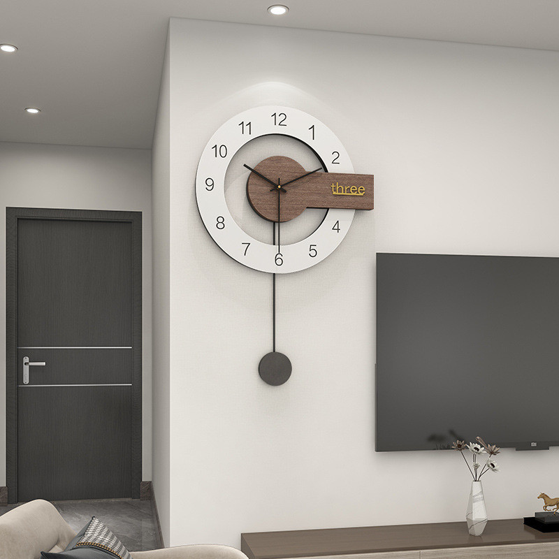 Modern Large Pendulum Wall Clock For Living Room Decor, Wood Silent ...