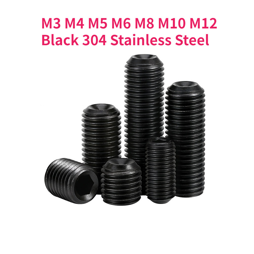 M3 M4 M5 M6 M8 M10 M12 Black 304 Stainless Steel Hex Socket Set Screws Grub Screw Headless Cup ...