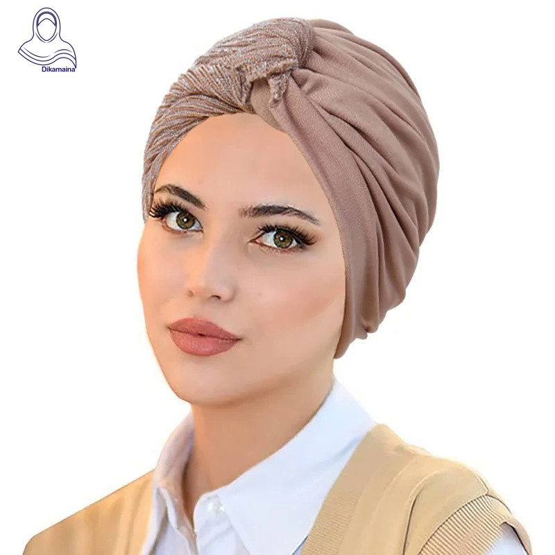 Solid Color Women Muslim Hijab Caps Wrap Head Turban Bonnet Fashion ...