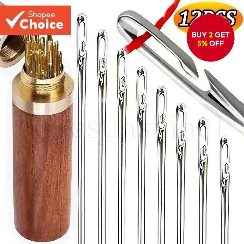 Stainless Steel Elderly Self Threading Needles / Side Hole Blind Sewing Needles / Quick ...