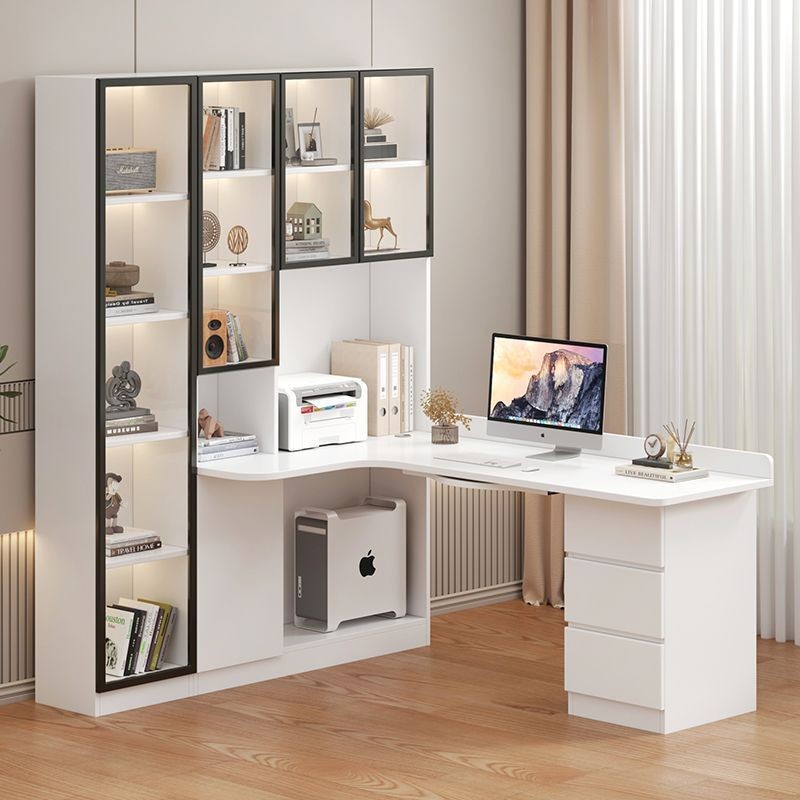 Light Luxury Corner Desk Bookshelf Integrated Computer Desk Bookcase ...