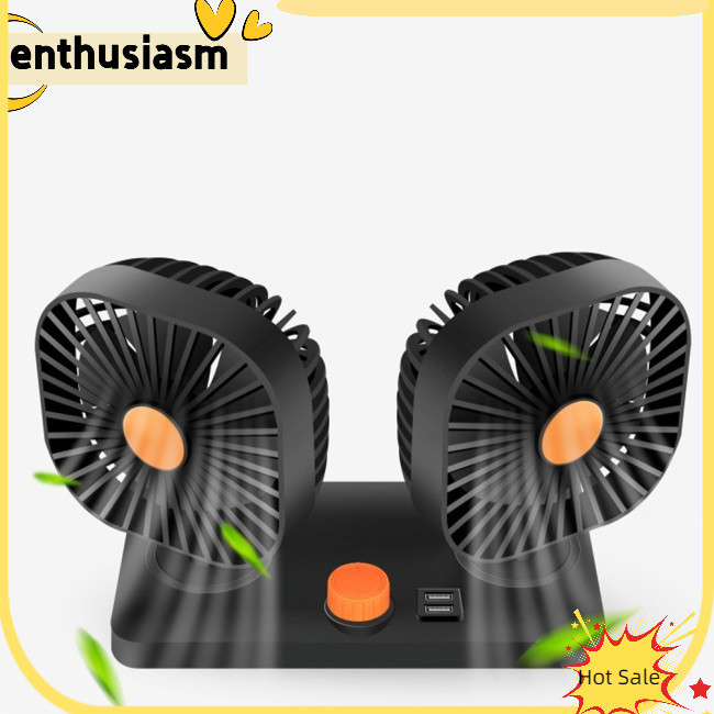 ENT Car Fan, Adjustable Dual Head Fan With USB Charging Ports, 12V/24V ...