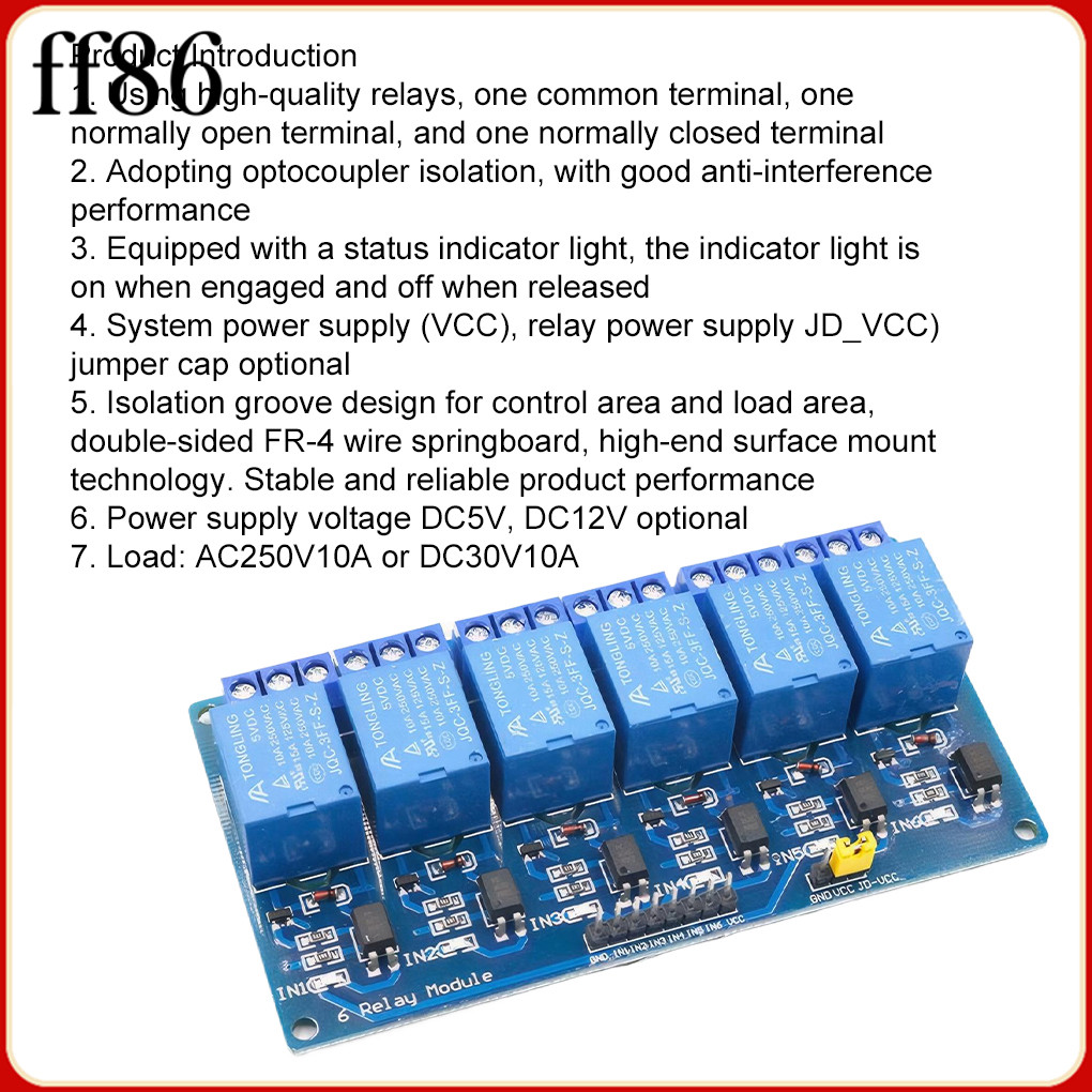 Blue 5mA Trigger Current 6-way 5V 12V Relay Module With Low Level ...