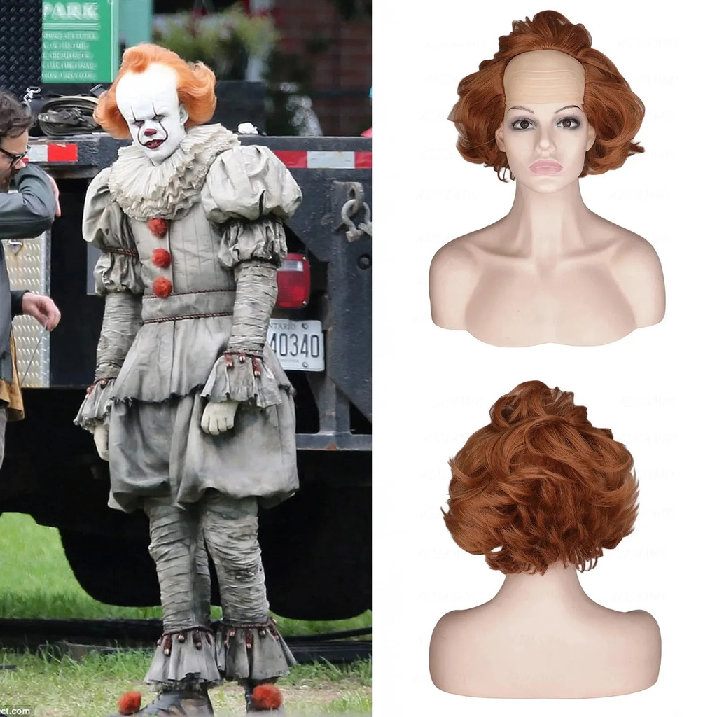 Curly Bald Wig for Old Men Ginger Brown Pennywise It Halloween Cosplay ...