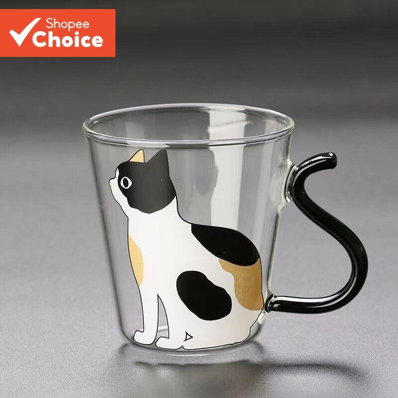 One glass Cat Cup Heat-Resistant Cold-Resistant Creative Mug Novelty ...