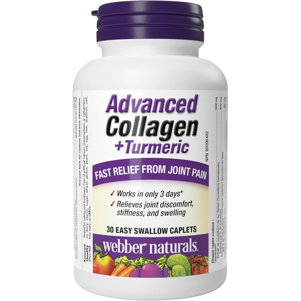 Webber Naturals Advanced Collagen with Turmeric, 30 Caplets, Helps ...