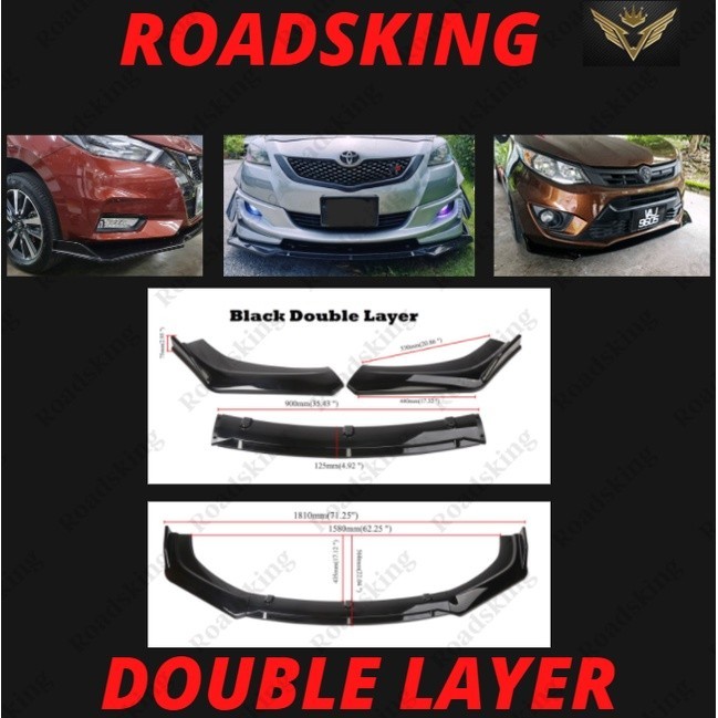 Double Layer Universal FRONT BUMPER DIFFUSER LIP Fit All Car ATIVA MYVI ...
