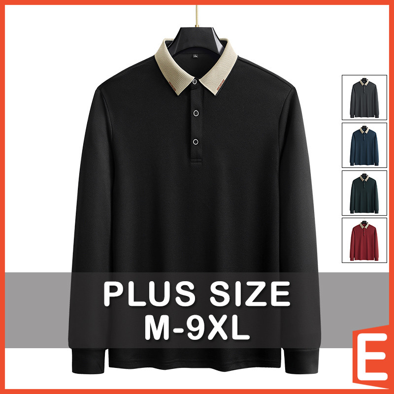 [M-9XL] Plus Size Polo Shirt Men Casual Business Collar Long Sleeve ...