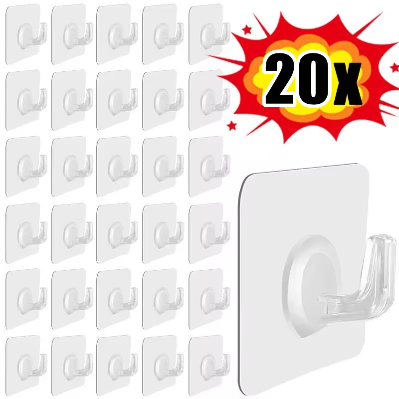 5/10/20Pcs Self-adhesive Hook Transparent Door Wall Hook Heavy Duty ...