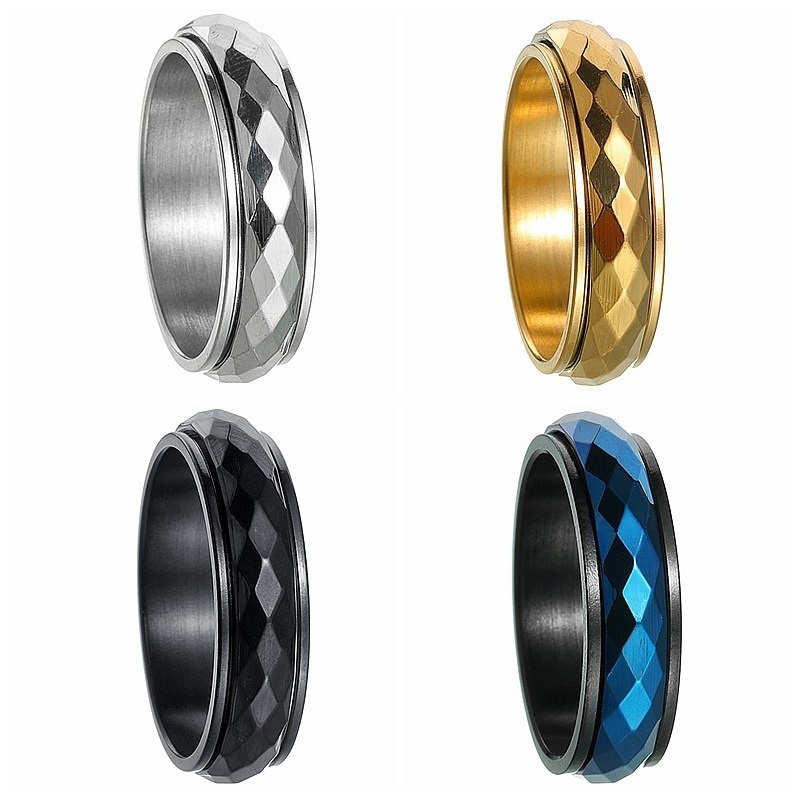 Brand new fashion 6mm titanium steel rhomboid surface ring that can ...