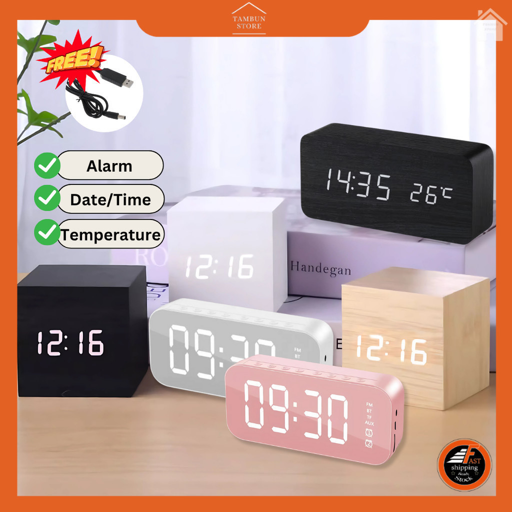 Digital Clock Table with Date Time Temperature Alarm Rechargeable Smart ...