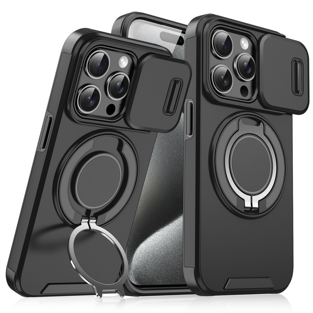 Slide Lens Protection Military Armour Magnetic Stand Phone Case For ...