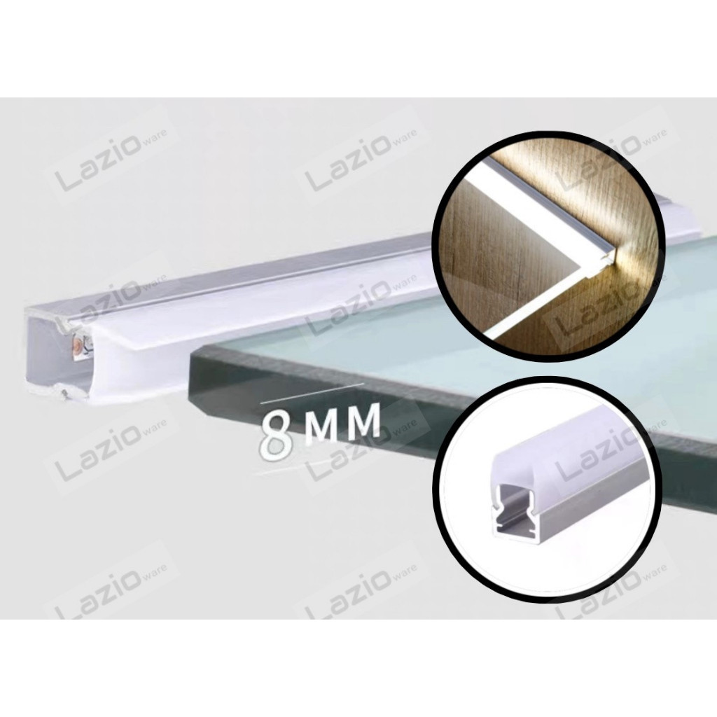 (1m) 8mm glass edge aluminium profile track rail casing housing ...