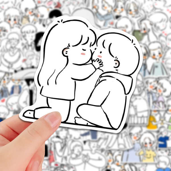 sticker 124 Simple Couple Stick Figure Stickers Cute Cartoon Hand Drawn ...