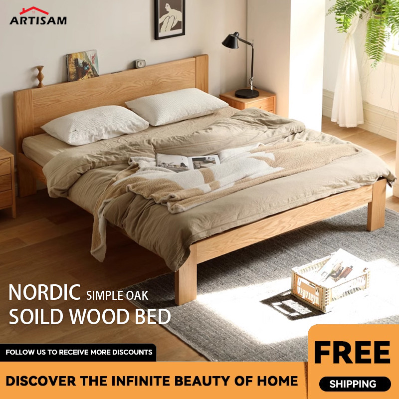 Solid Wood Bed Modern Minimalist Oak 1.2-meter Single Bed Nordic Small ...
