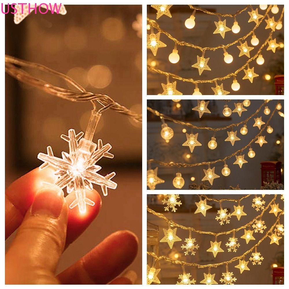 USTHOW Snowflake Light String, Battery Powered Flash Stars String ...