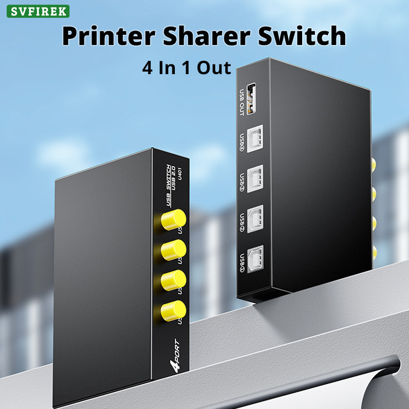 4 Port Push Button USB2.0 Printer Sharing Switch Plug 4 In 1 Out USB ...