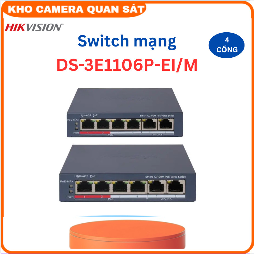 HIKVISION Splitter,4-Port Fast Ethernet Smart PoE Switch DS-3E1106P-EI ...
