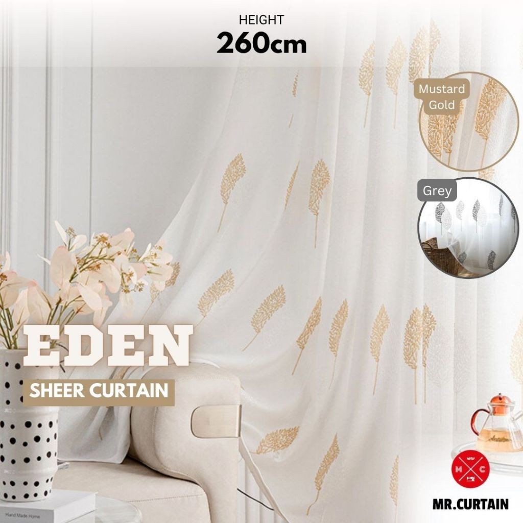 MR.CURTAIN Eden Sheer Langsir Lace Bersulam Bunga Siap Jahit Cangkuk ...