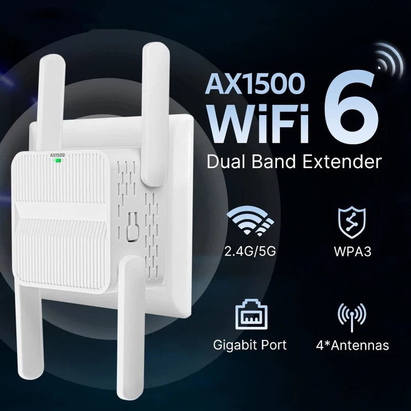 5Ghz AX1600 WiFi 6 Repeater Extender Signal Booster Dual Band 2.4G/5GHz ...