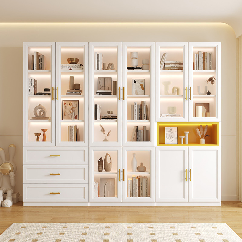 A-6 Solid Wood Bookcase with Glass Door Display Cabinet Integrated ...