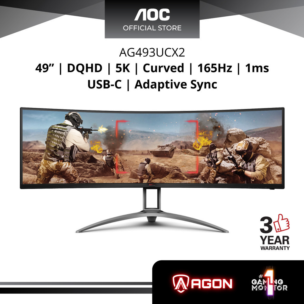 AOC AG493UCX2 49" 5k Dual QHD 165Hz 1ms Gaming monitor | Shopee Singapore