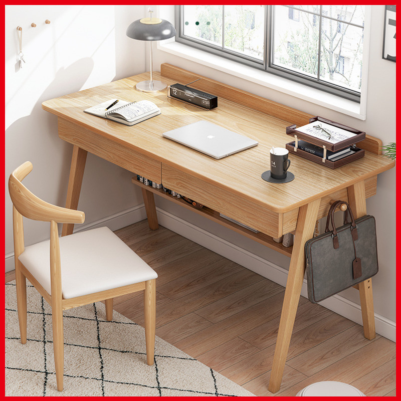 Study Table Home Solid Wood Computer Table With Hook Drawer Walnut ...