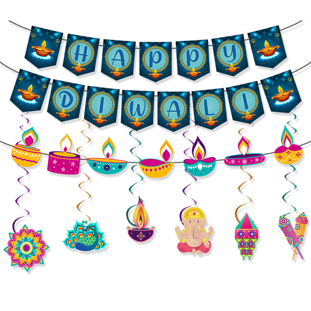 Happy Diwali Flag with Marigold Spiral Decoration Deepavali Gift ...