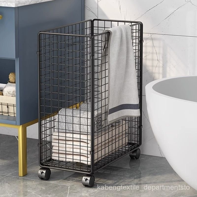 Bathroom Dirty Clothes Basket with Wheels Trolley Rack Floor Bathroom ...