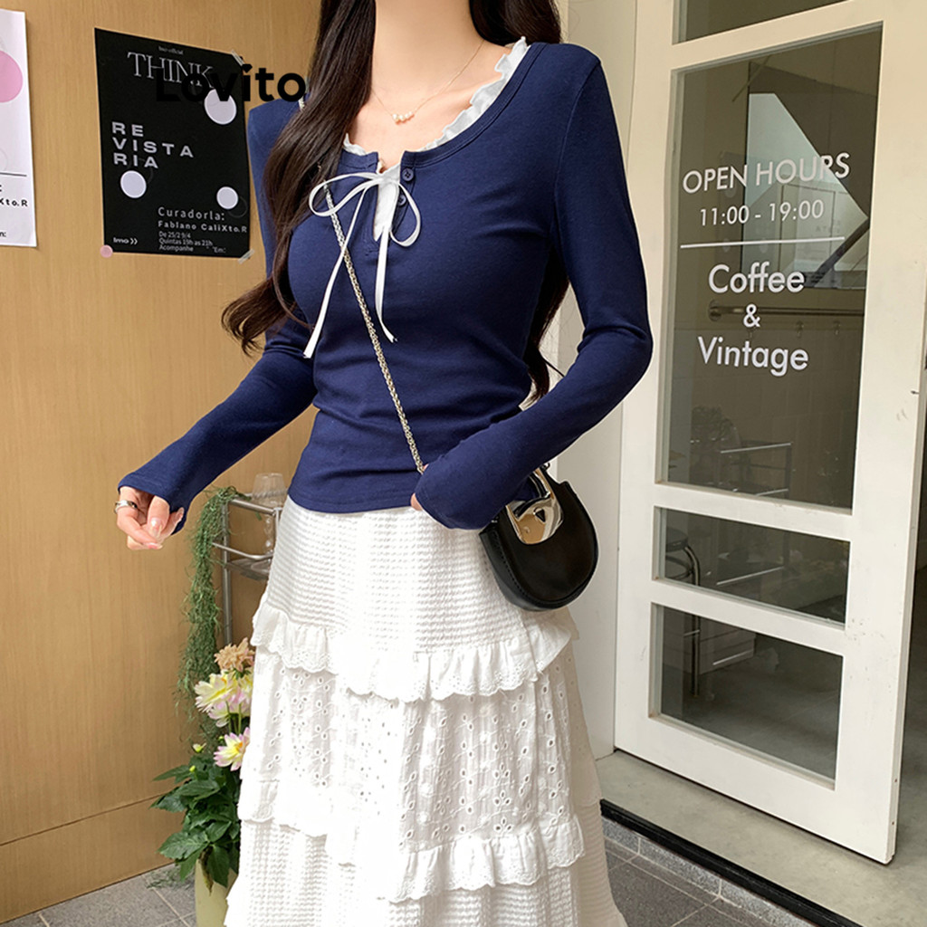 Lovito Casual Plain Braid T-Shirt for Women LNA75558 | Shopee Singapore