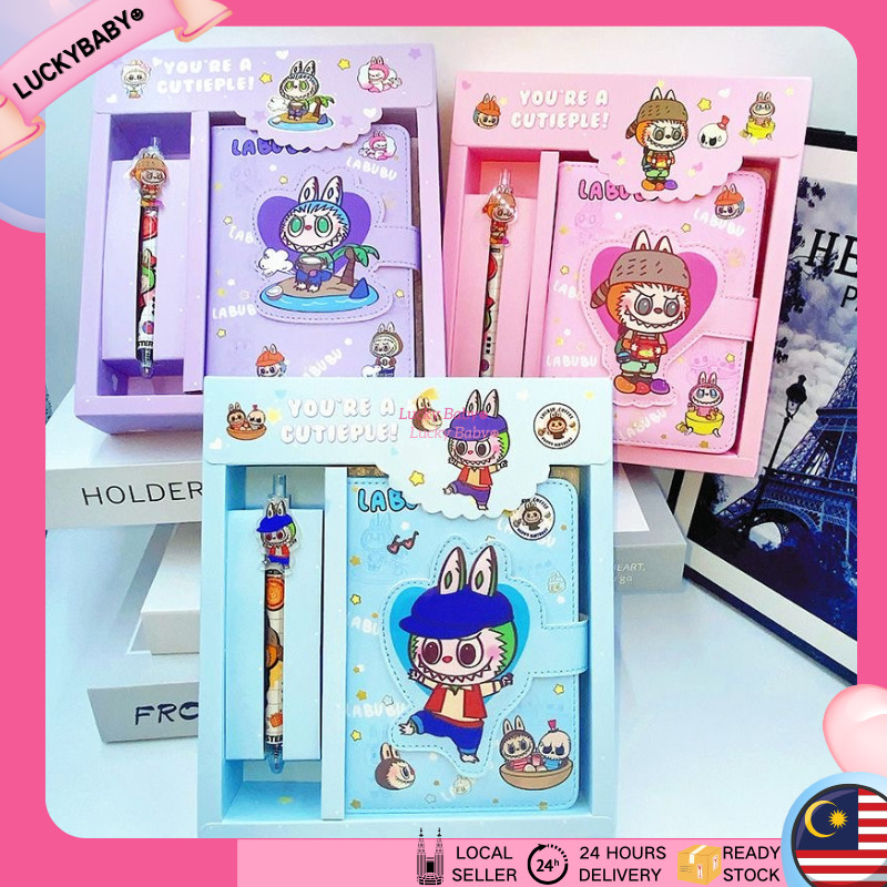 Labubu Notebook Box Set Cute Sanrio Kuromi Pom Pom Pen Students Notepad ...