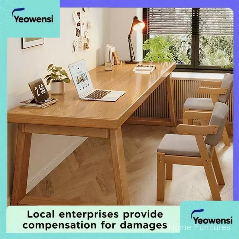 Double Desk Student Home Computer Desk Solid Wood Legs Study Desk ...