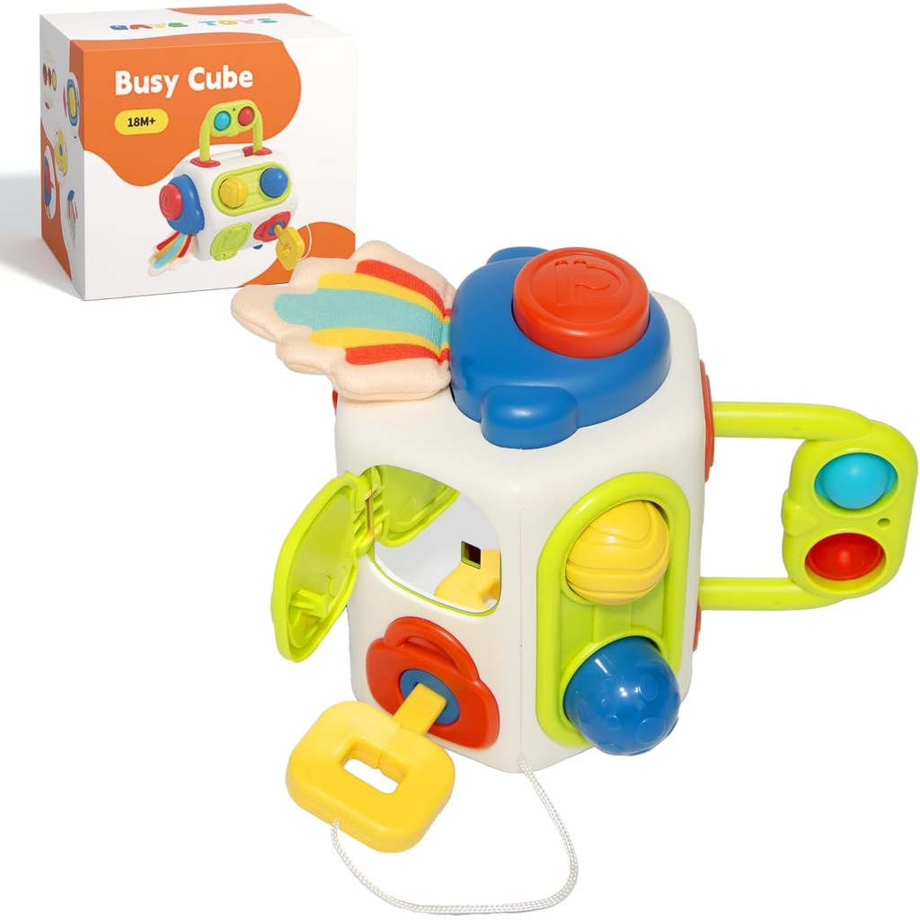 Sensory Cube for Toddlers 18M+, 10 in 1 Montessori Air Travel Toy for ...