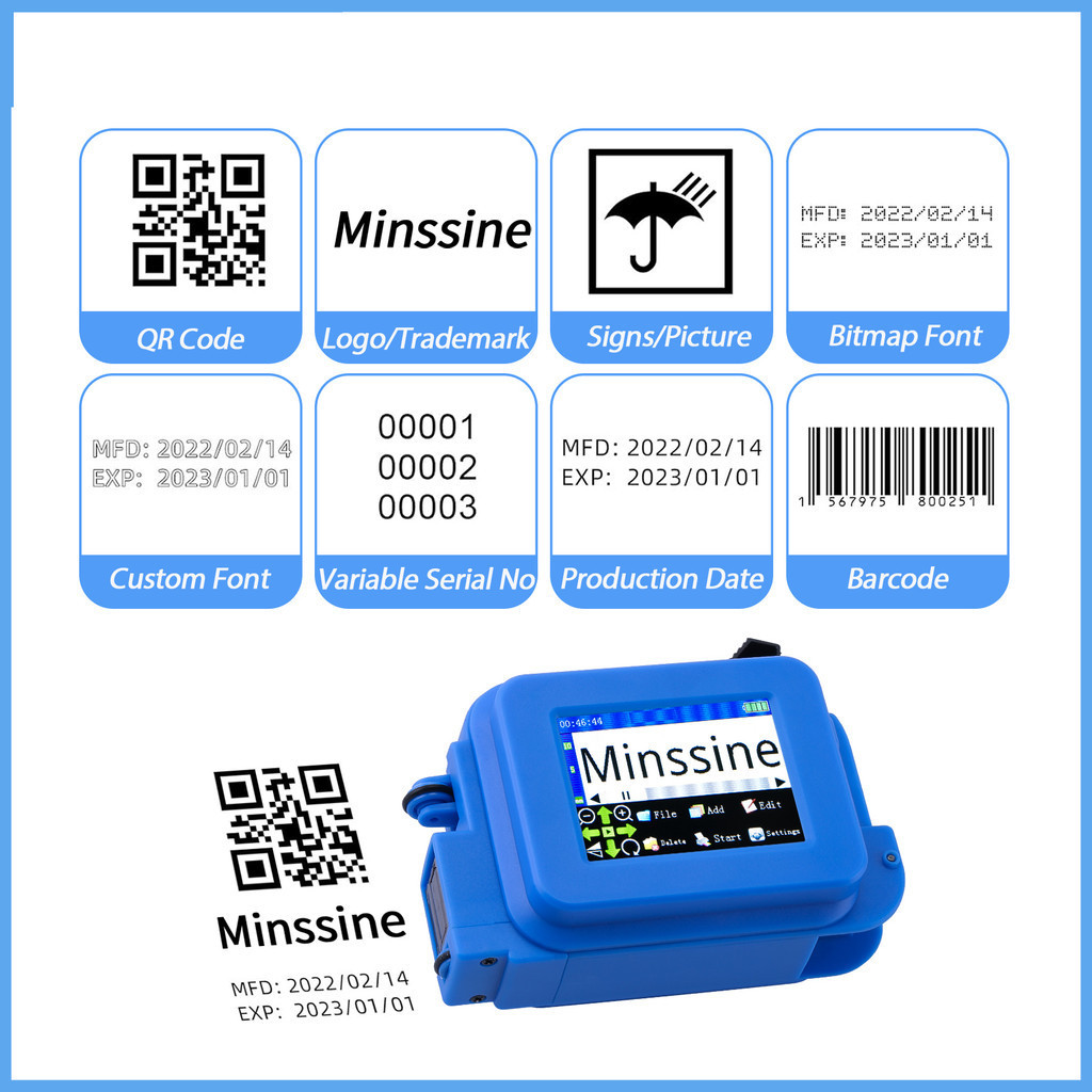 12.7mm Nozzle Mini Handheld Inkjet Printer QR Barcode Batch Date Number ...