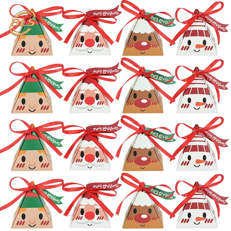 10Pcs/Set Triangle Shape Christmas Gift Boxes With Ribbon - DIY Cookie ...