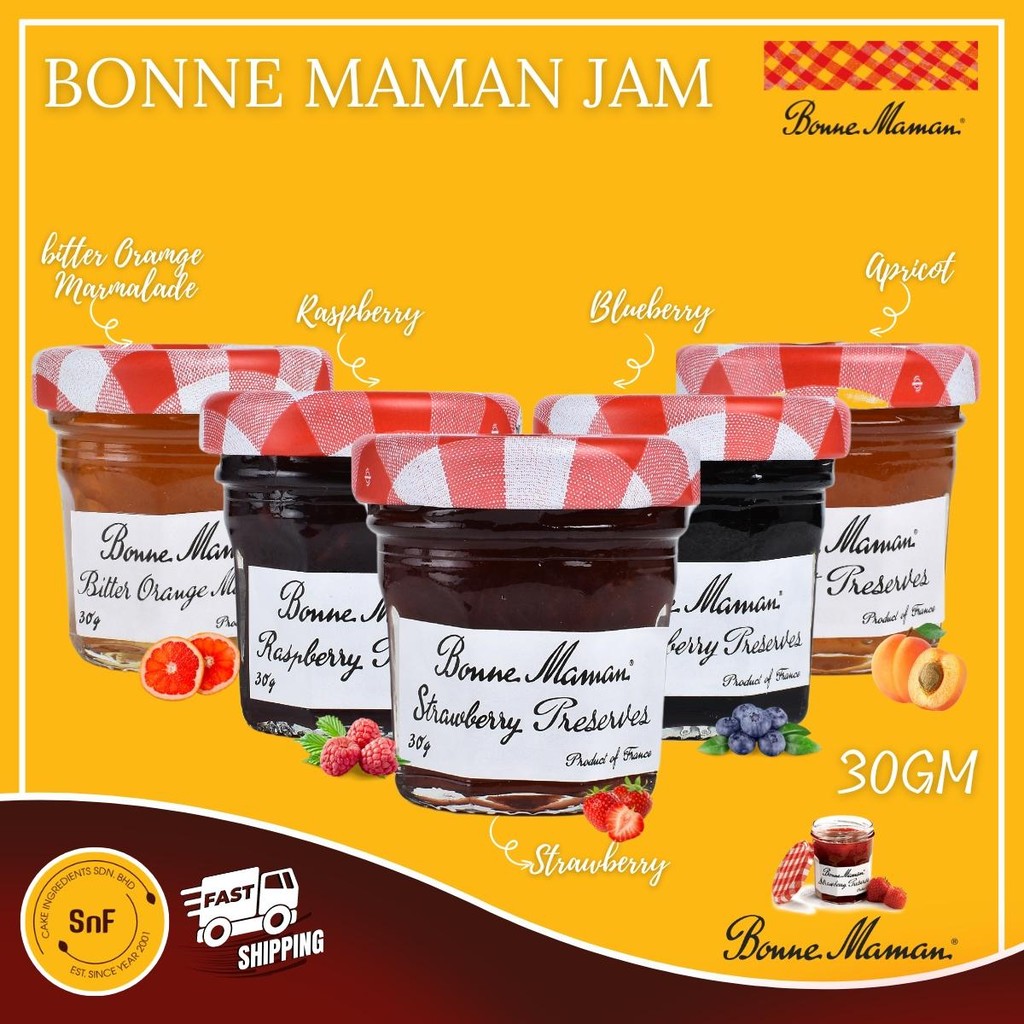 30GM Bonne Maman Fruit Jam Apricot Blueberry Orange Marmalade Raspberry ...