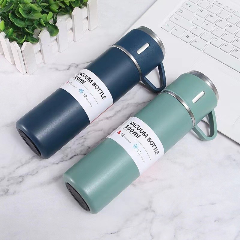 Thermos Vacuum Bottle 500ml with Cup Stainless Steel Botol Termos Letak ...