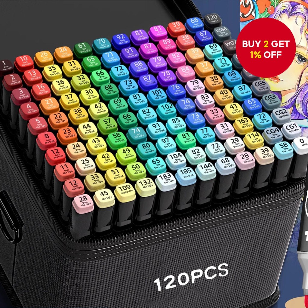 120 Colors Dual Tip Alcohol Marker Pens – Permanent Art Markers for ...