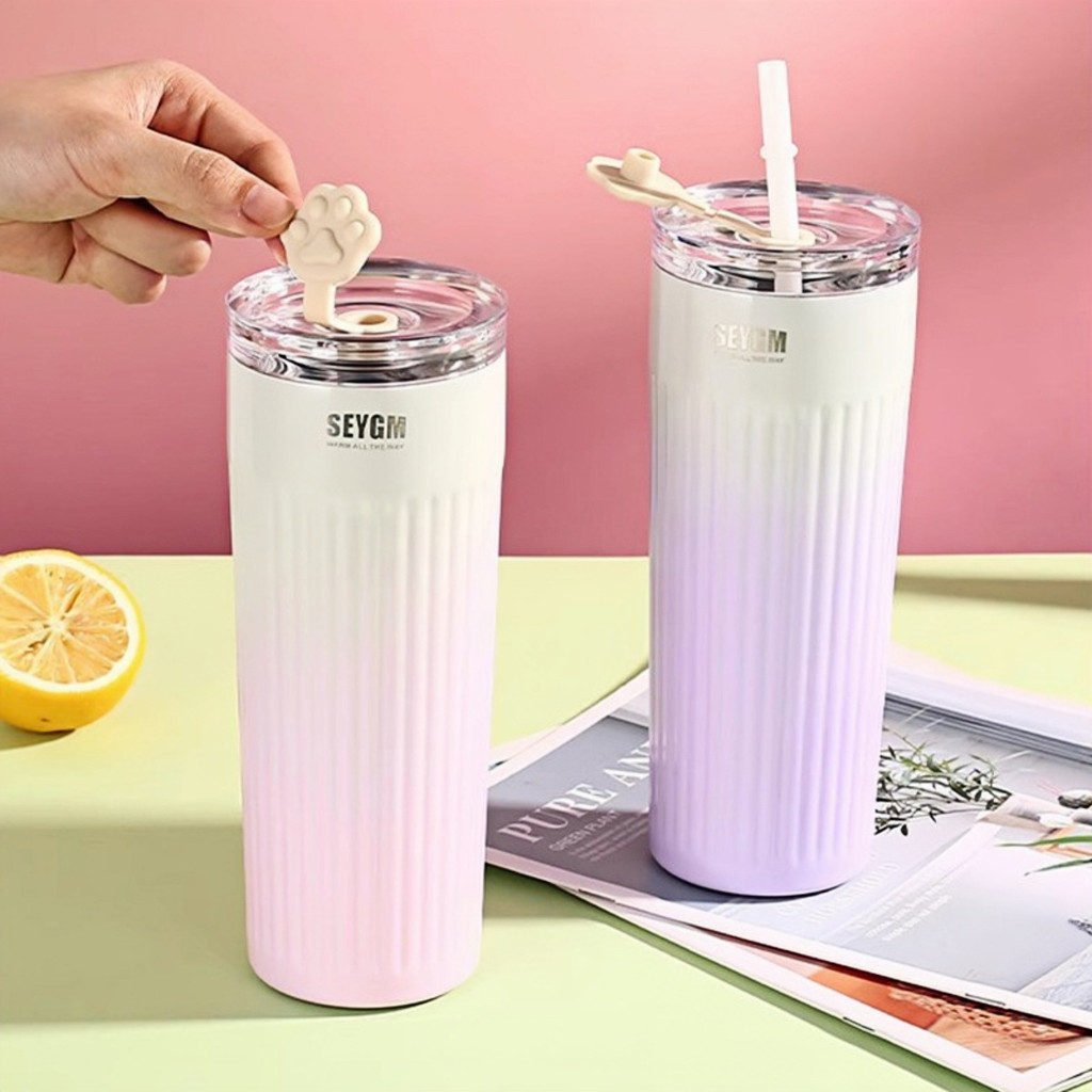 Sleek and Stylish Portable Car Coffee Cup New Gradient Color 304 Stainless Steel Straw Cup ...