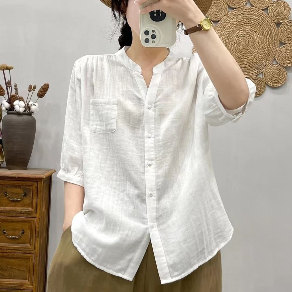 Original Solid Color Simple Thin Shirt Women New Style Loose Slimmer ...