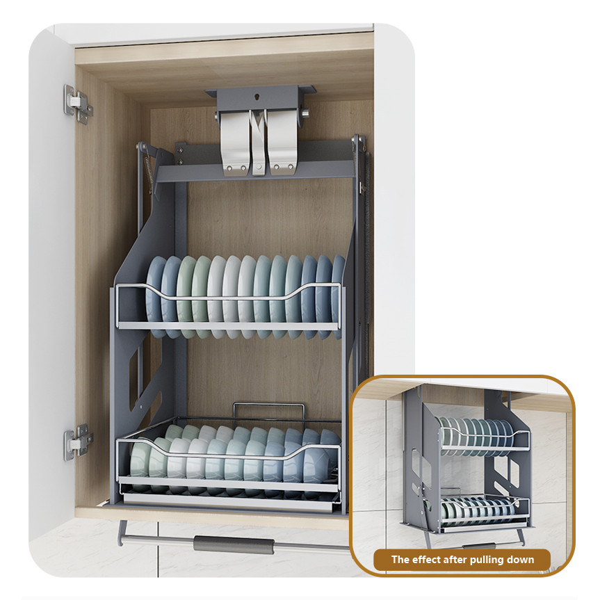 Kitchen Cabinet Pull-down Lift Basket Wall Cabinet Bowl and Dish ...