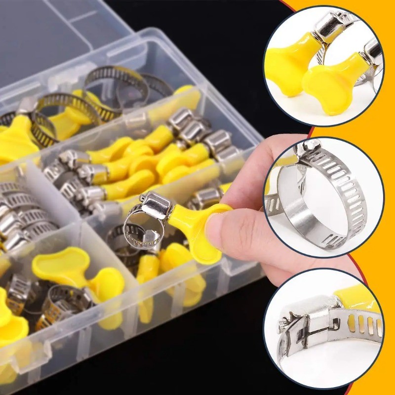 50 Pieces Set box Plastic Handle Hand Twist Hose Clamps Stainless steel ...