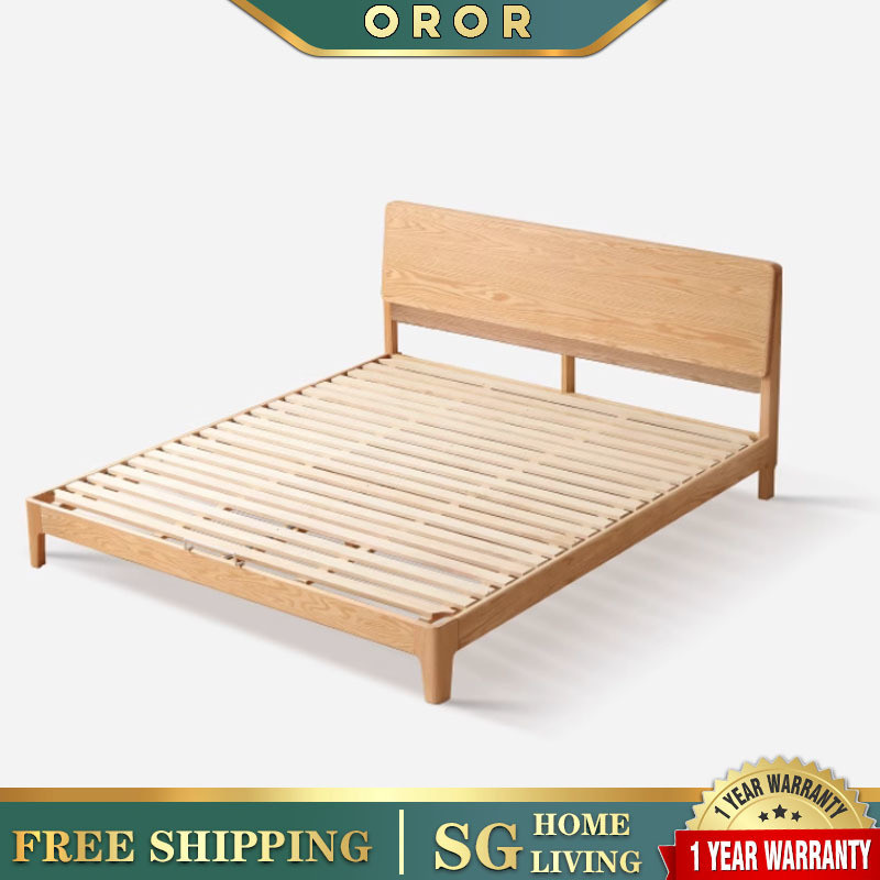 OROR Solid Wood Bed, Japanese Oak Small Unit Wooden Double Bed Side Bed ...