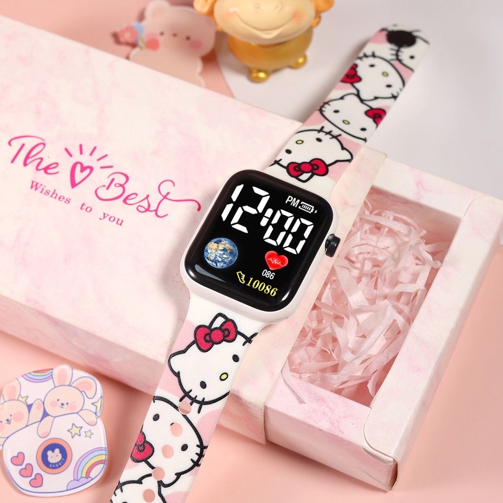 Cartoon Hello Kitty LED Sport Watch Square Electronic Watch Digital ...