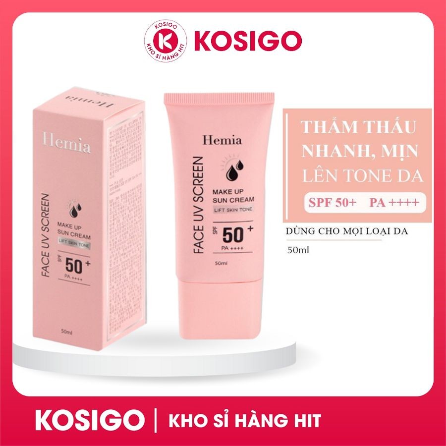 Hemia Face UV Screen Sunscreen SPF50+ PA++++ 50ml tones up, controls ...