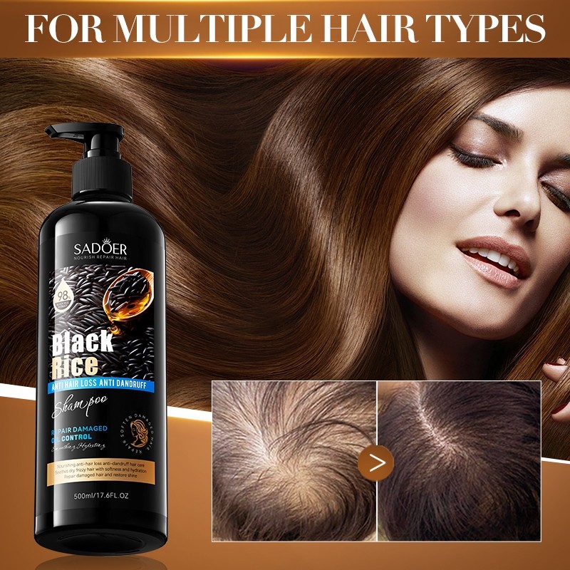 SADOER Black Rice Shampoo Anti Hair Loss Anti Dandruff Shampoo 500ml To ...
