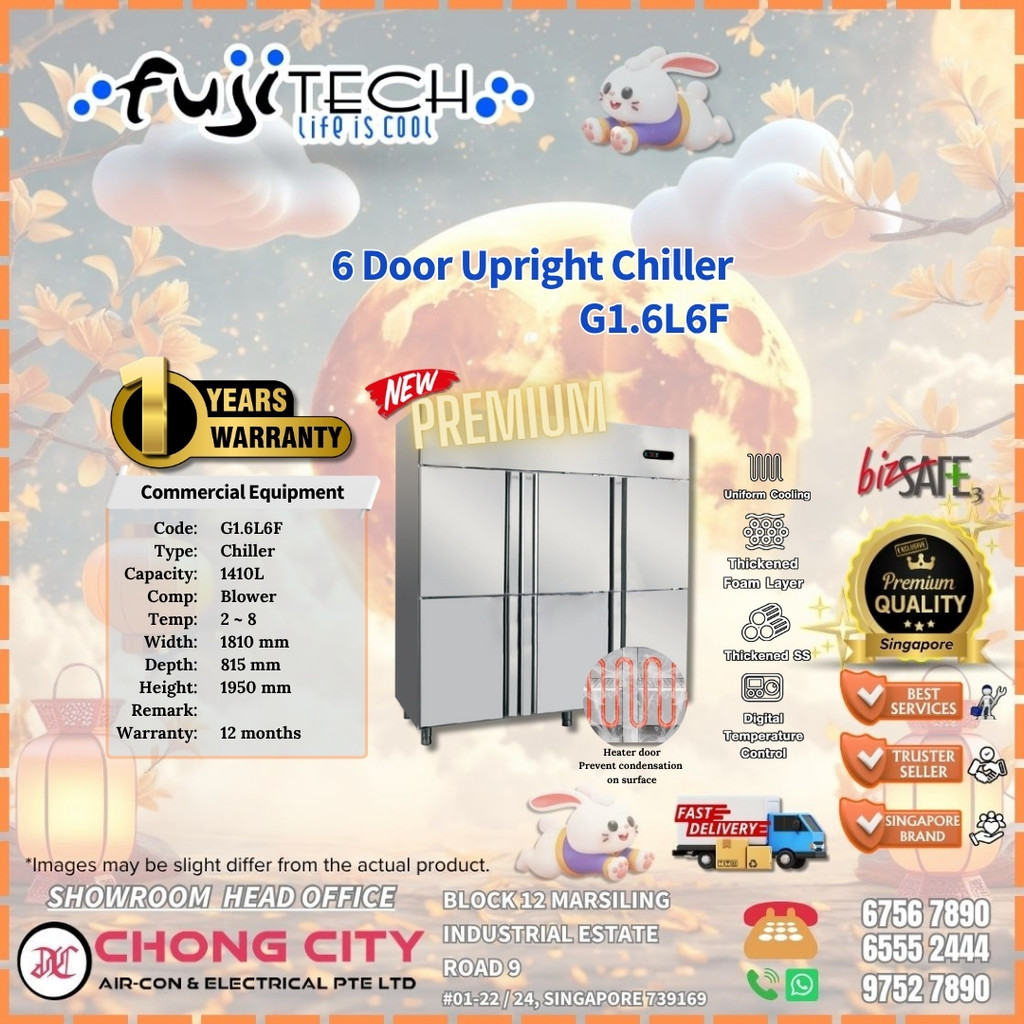 6 Door Upright Full Chiller 1500L(Blower | Steel Door Up & Down)-G1 ...