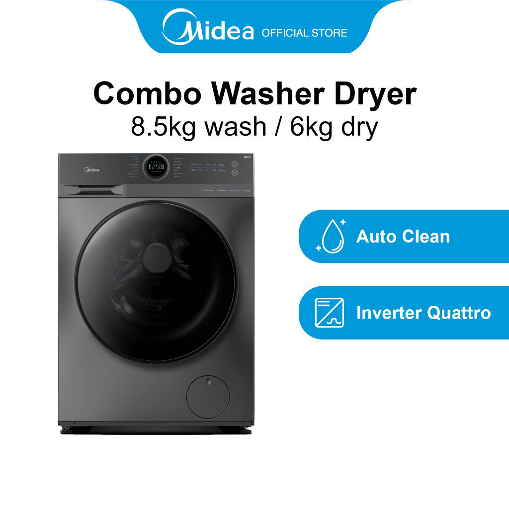 Midea MF200D85B Dark Grey Washer-Dryer Combo, 8.5kg, Water Efficiency 4 ...
