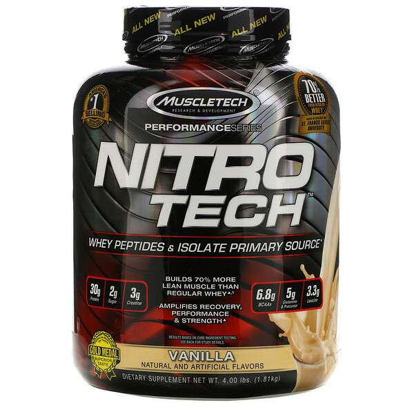 Muscletech, Nitro Tech, Whey Peptides & Isolate Primary Source, Vanilla ...