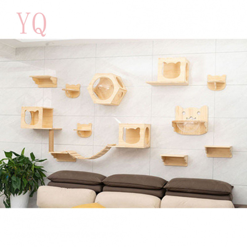 YQ DIY Solid Wood Wall Mounted Cat Shelves,Cat House,Cat Shelves And ...